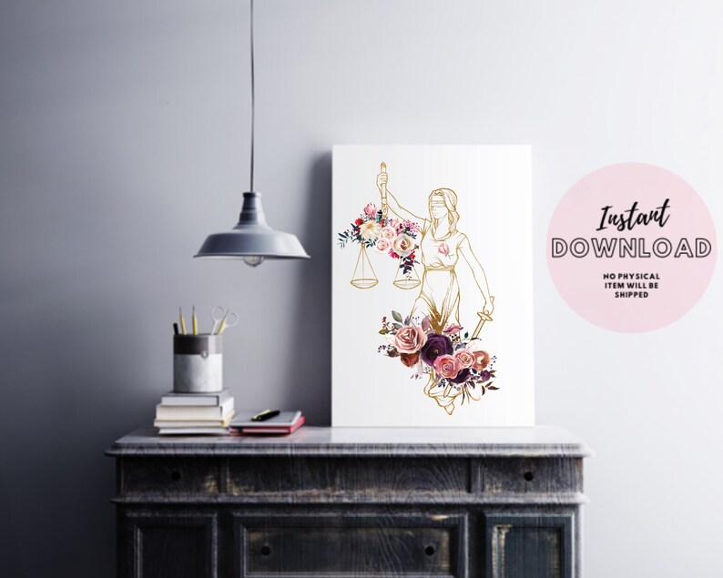 Lawyer Office Decor Lady Justice Floral Print Passing the Bar Exam Gift ...