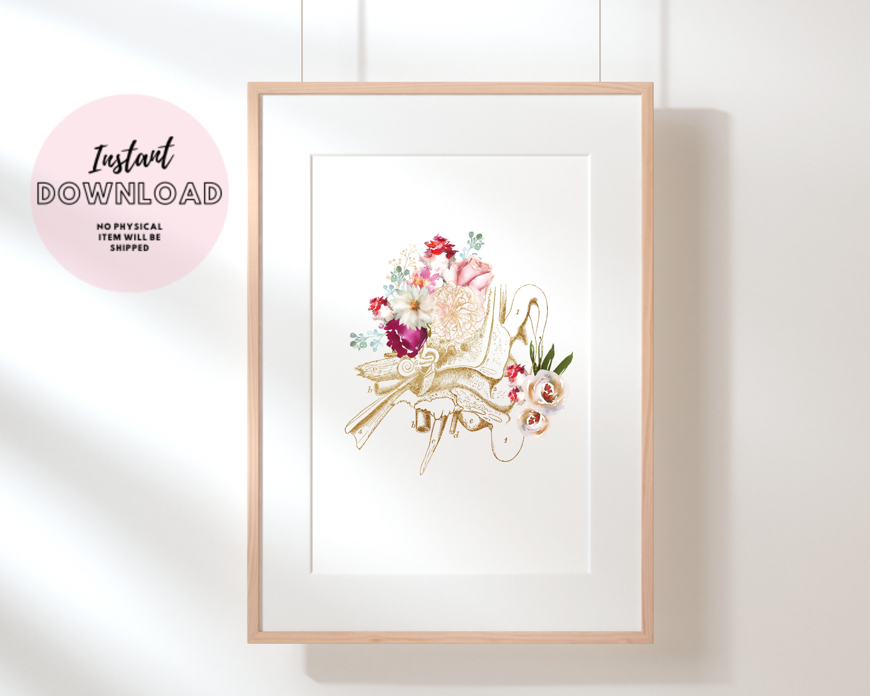 Inner Ear Anatomy Floral Print AUD Graduation ENT Medical Poster Doctor ...