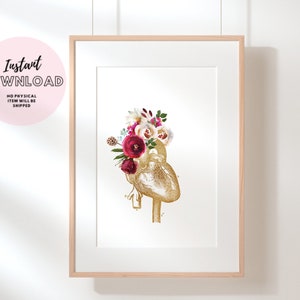 Cardiologist Office Decor Set of 3 Prints Floral Heart Anatomy Doctor ...