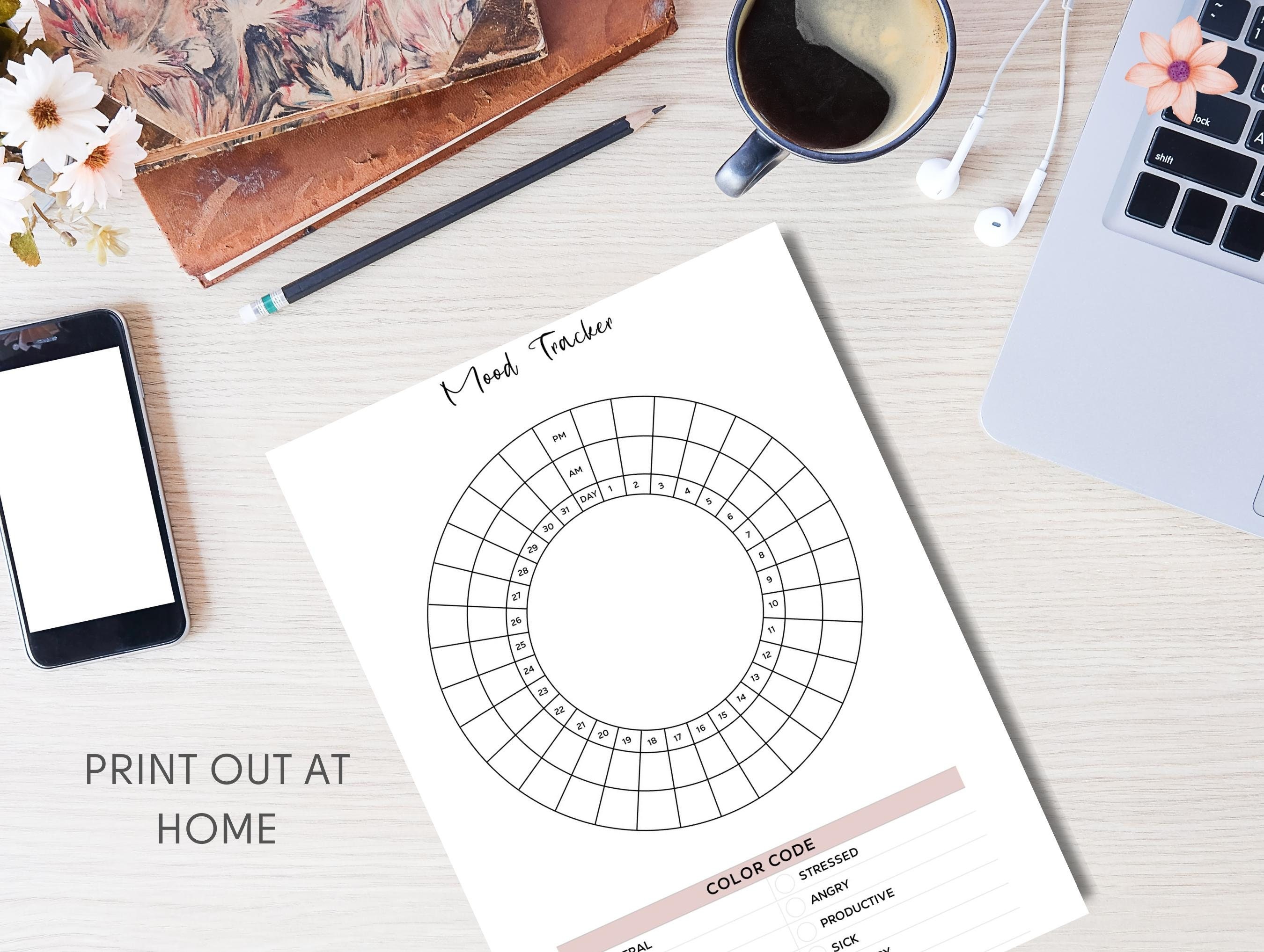 Monthly Mood Tracker, Color Coded Circle Design, Am/pm, A5, A4, US ...