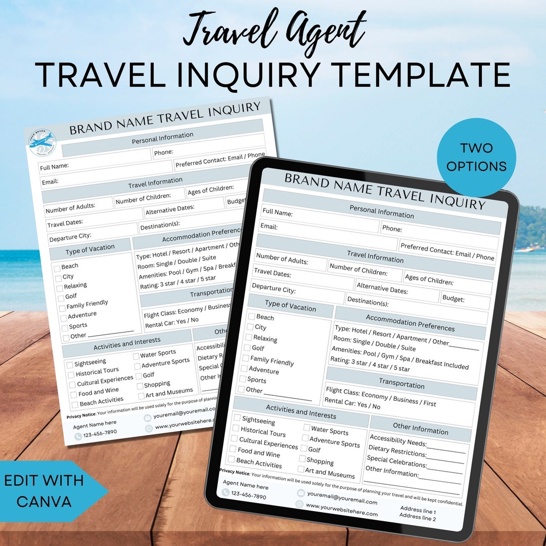 Trip Inquiry Questionnaire, Travel Agent Templates, Canva Editable ...