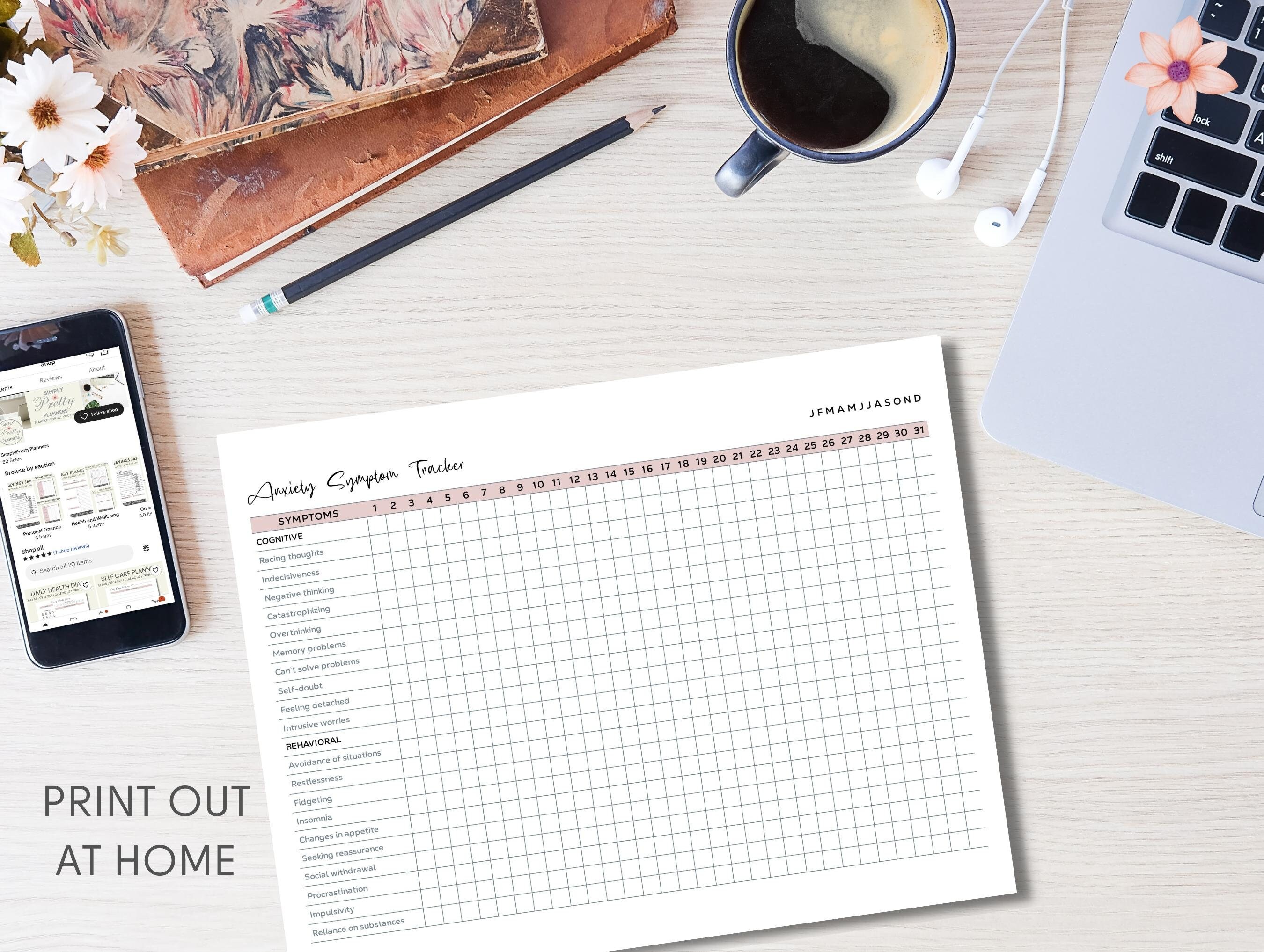 Anxiety Symptom Tracker, Monitor Progress Monthly, Self-help, A5, A4 ...