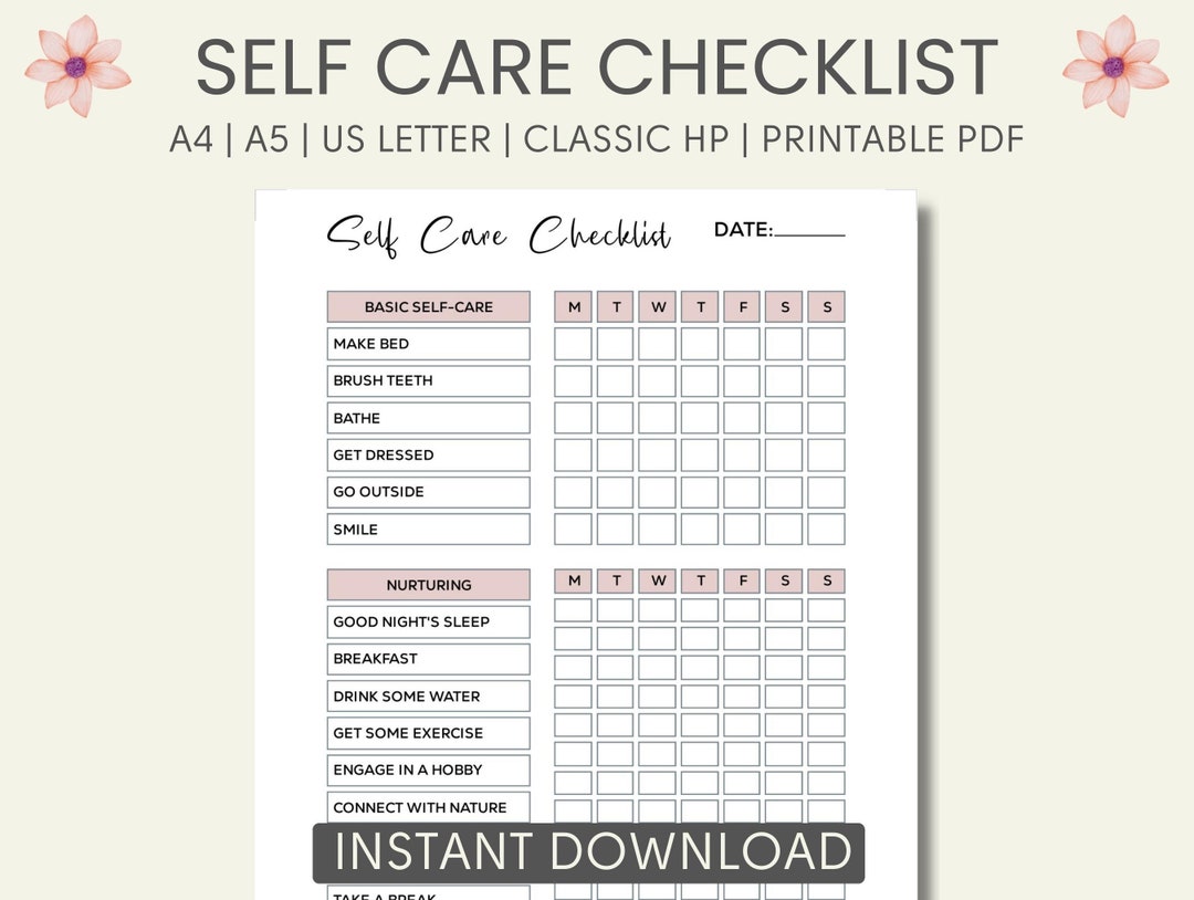 Self-care Checklist, Daily Tracker, Printable, Digital, Wellbeing - Etsy