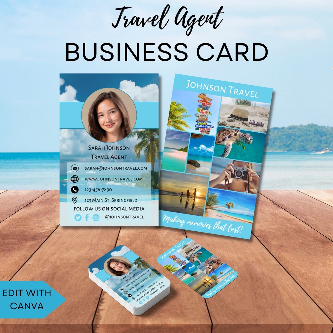 Elegant Travel Agent Business Card Template, Customizable Canva Design ...
