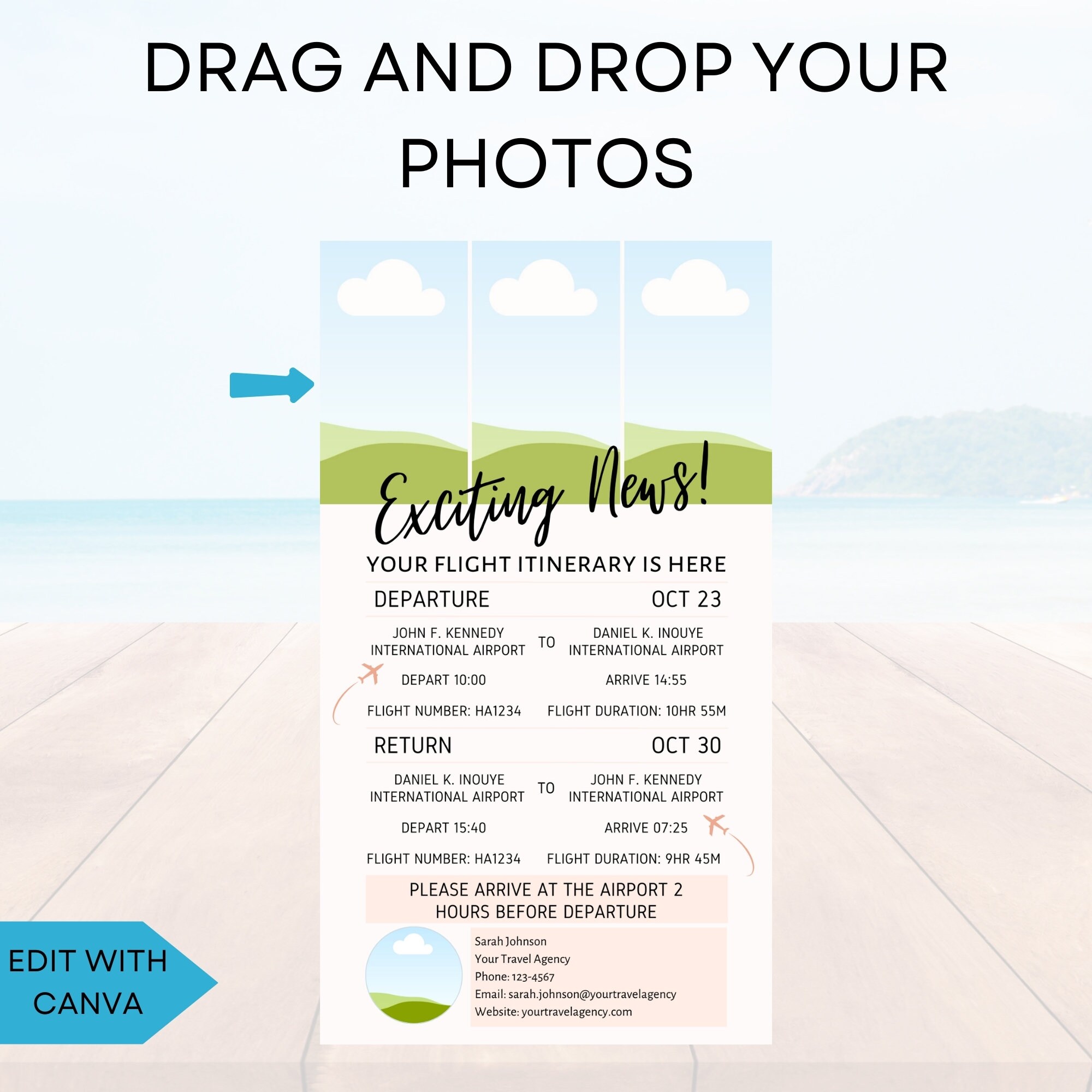 Travel Agent Flight Itinerary Template, Instant Download, Editable ...