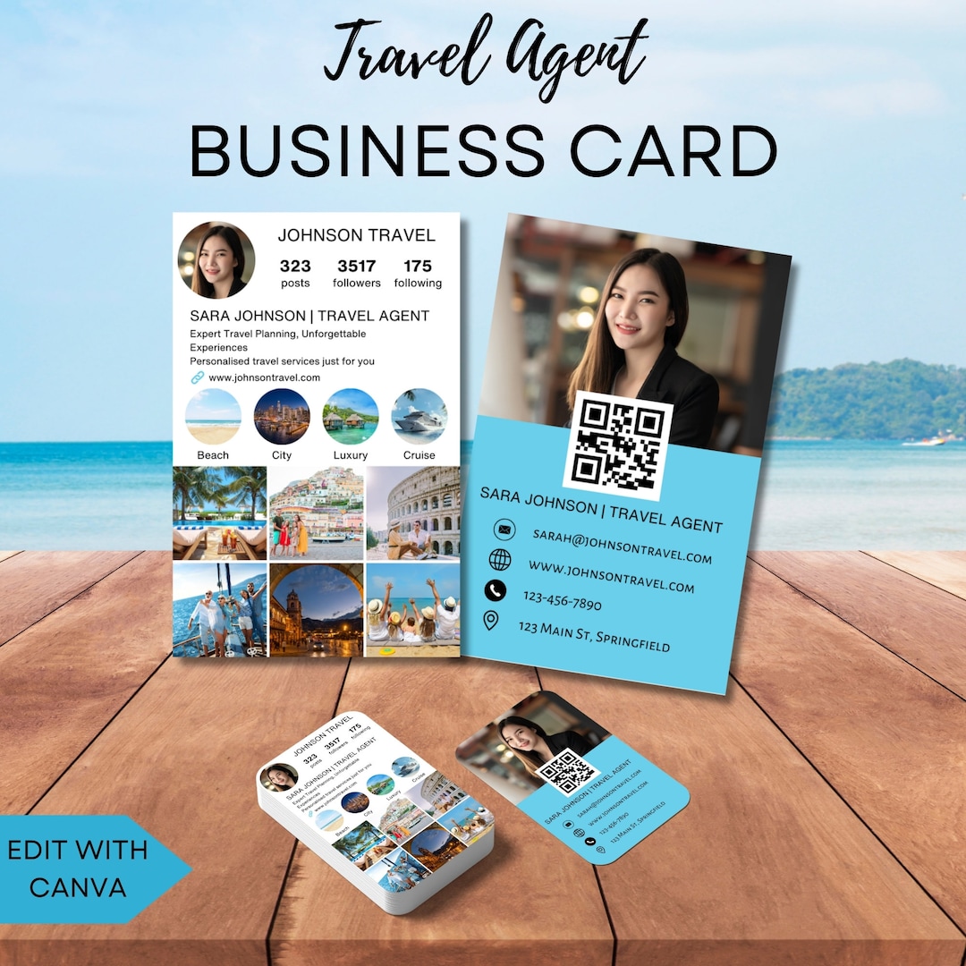 Modern Travel Agent Business Card Template, Social Media Style Editable ...