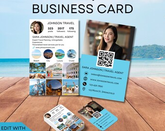 Travel Agency Business Cards Template, Travel Advisor Agent, Canva ...
