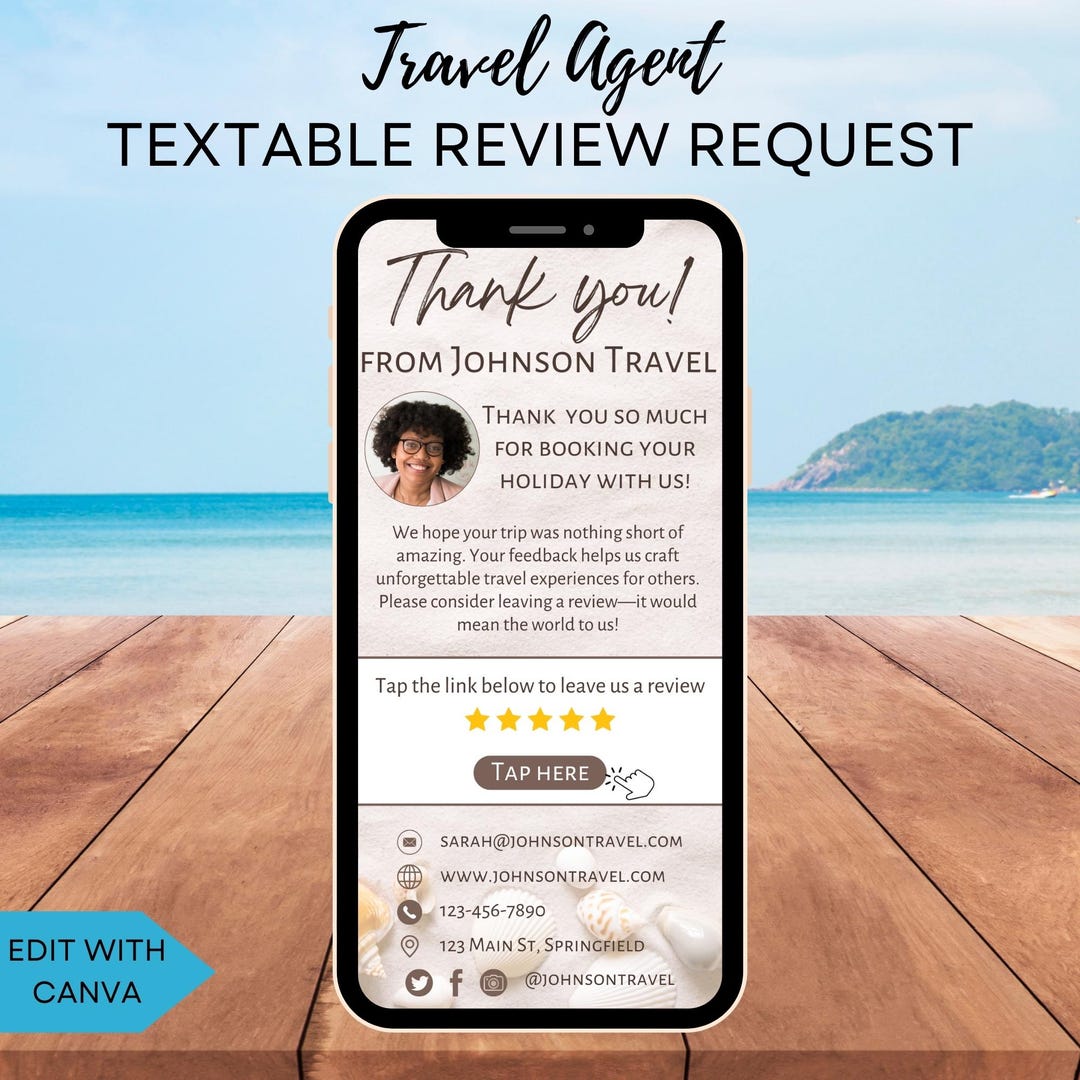 Travel Agent Thank You Card Template, Textable Review Request, Follow ...