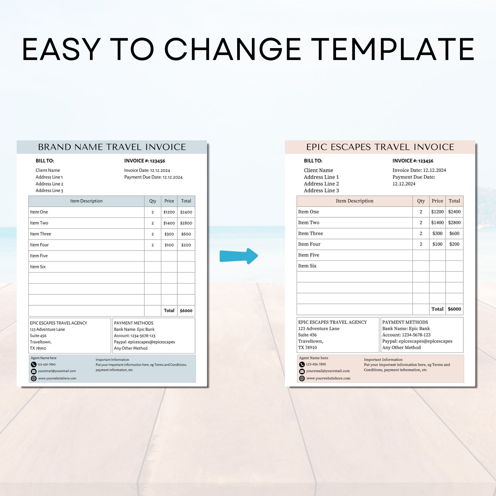 Travel Invoice Template, Travel Agent Forms, Vacation Quote Template ...
