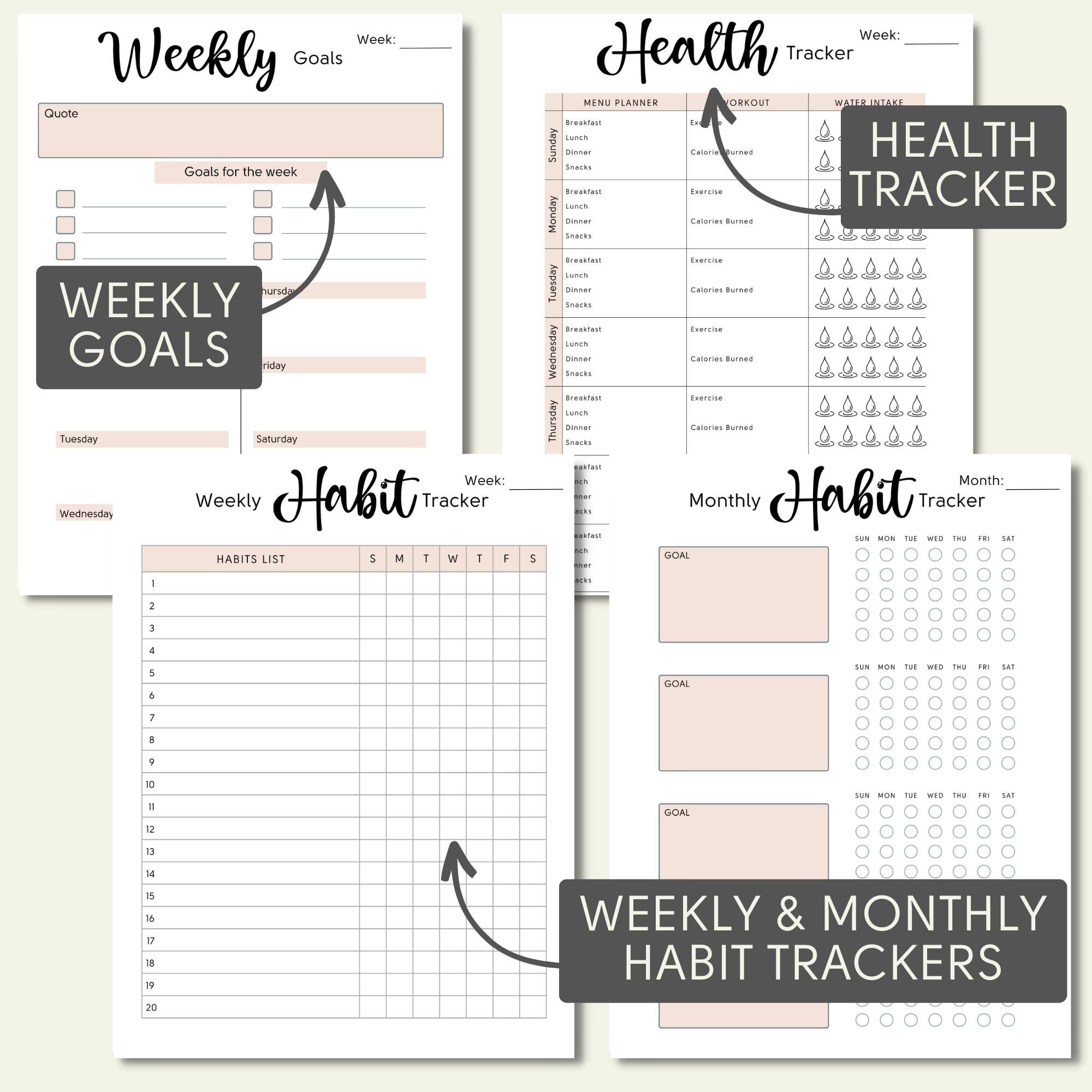 Printable Goals Planner Bundle, Goal Setting, Habit Tracker, Weekly ...