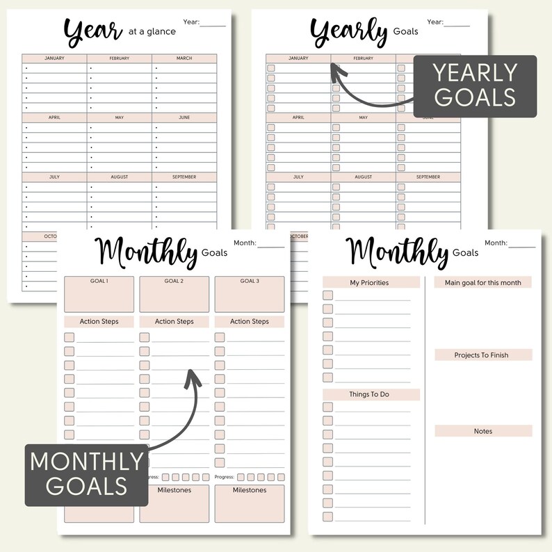 Printable Goals Planner Bundle, Goal Setting, Habit Tracker, Weekly ...