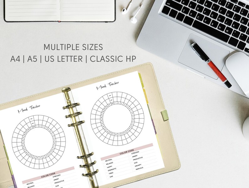 Monthly Mood Tracker, Color Coded Circle Design, Am/pm, A5, A4, US ...