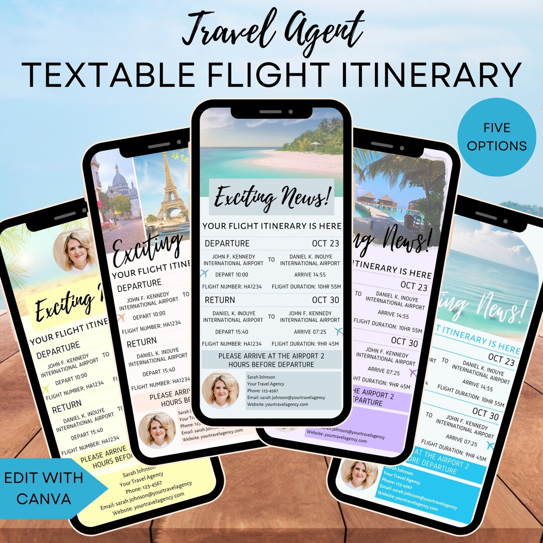 Travel Agent Flight Itinerary Template, Instant Download, Editable ...