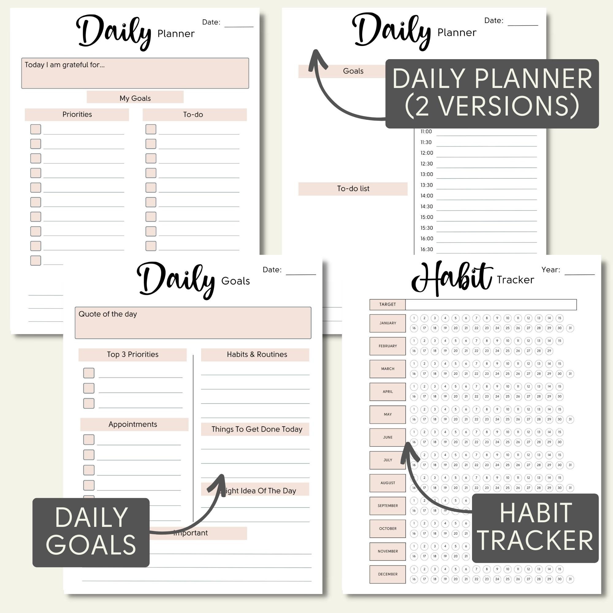 Printable Goals Planner Bundle, Goal Setting, Habit Tracker, Weekly ...