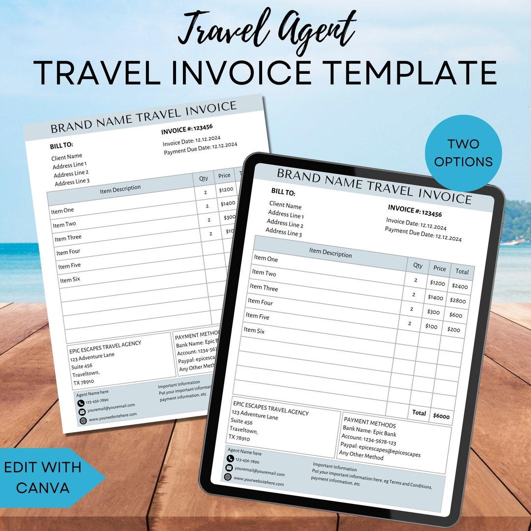 Travel Invoice Template, Travel Agent Forms, Vacation Quote Template ...