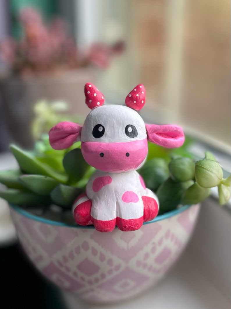 Handmade Strawberry Cow, Made to Order Clay Cow, Handmade Gift ...
