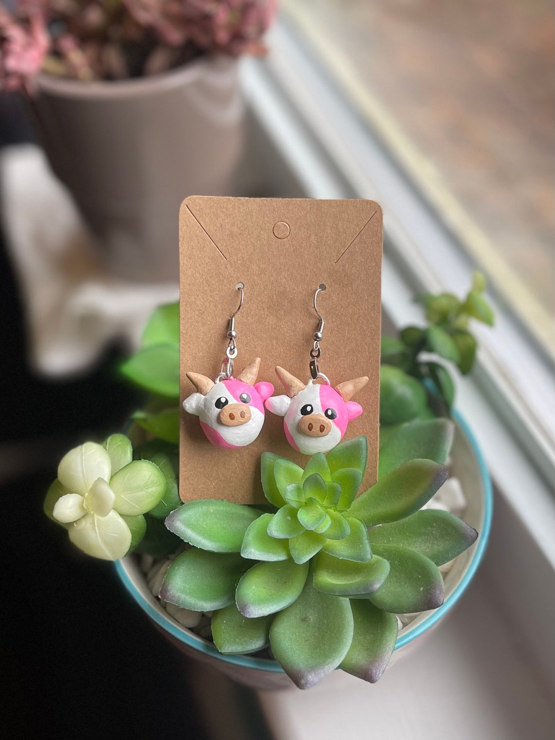 Handmade Strawberry Cow Earrings, Made to Order Strawberry Cow Earrings ...