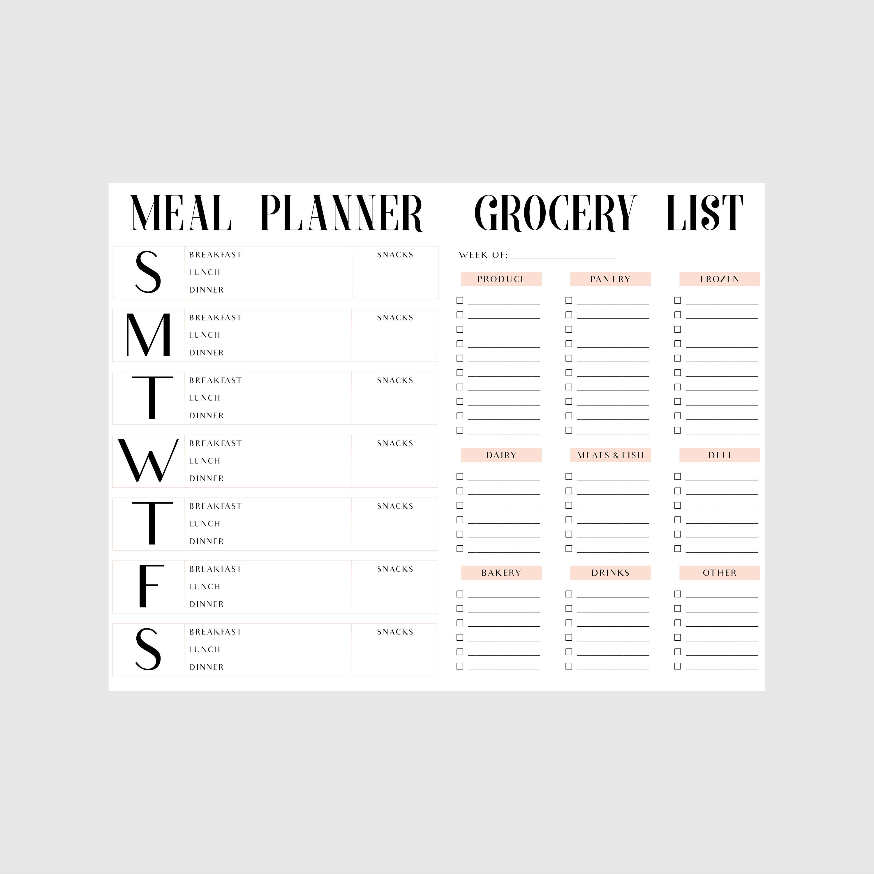 Weekly Meal Planner & Grocery List | Printable | Digital Download - Etsy