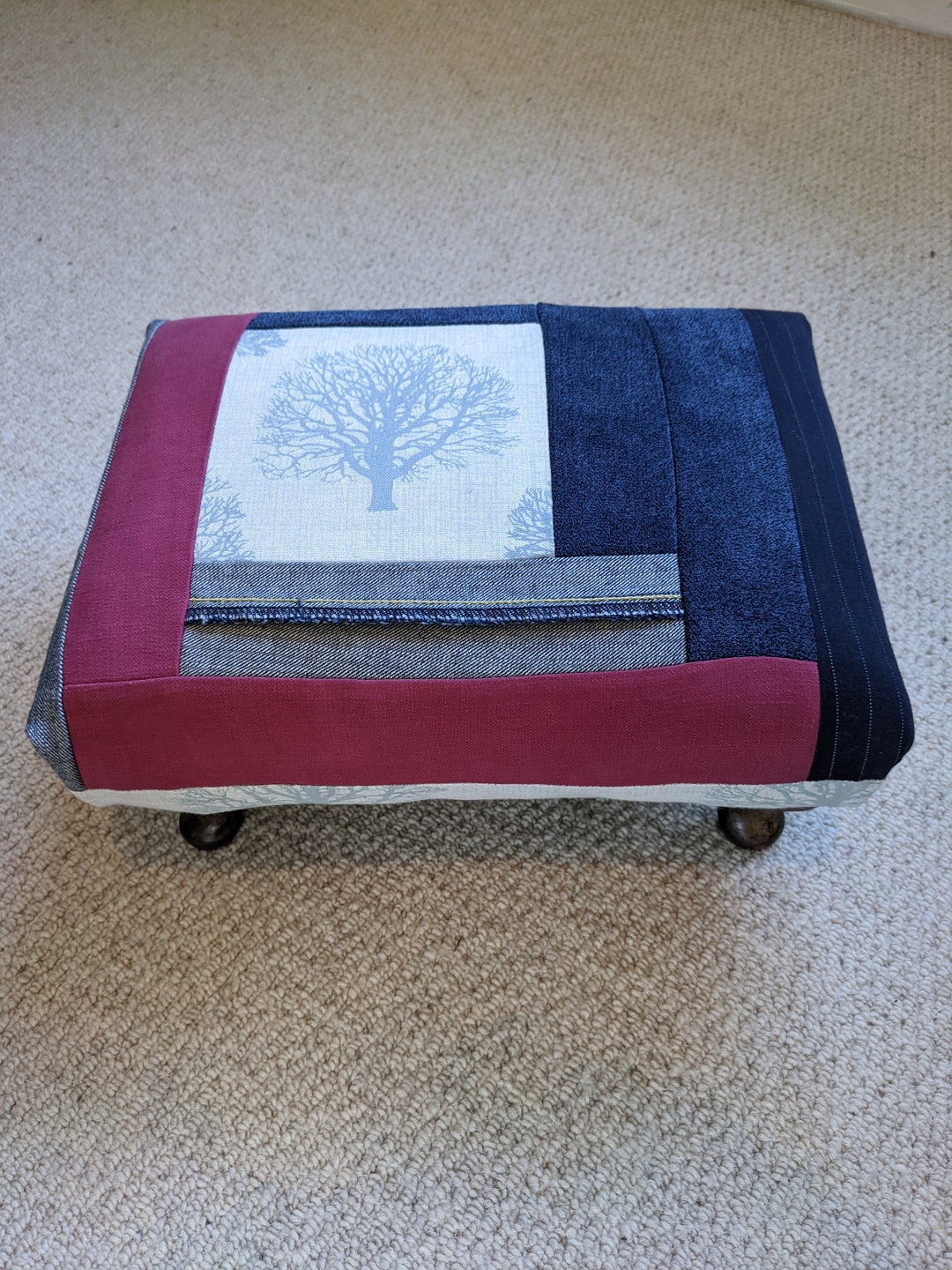 Patchwork Footstool With Queen Style Feet - Etsy