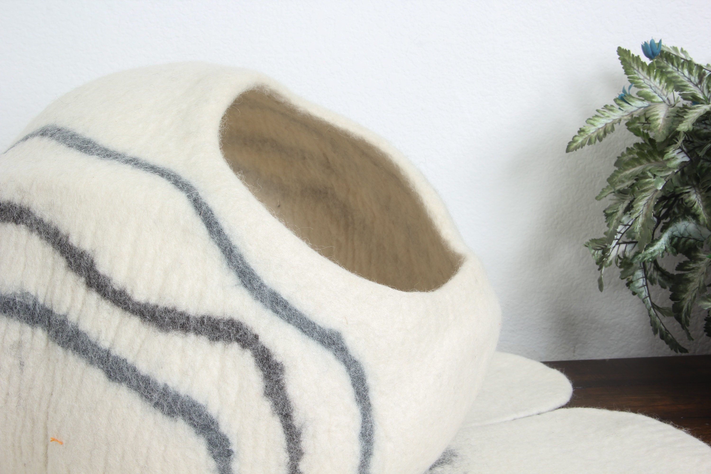 All Natural Premium Clean White Wool Cat Cave-Pet House with | Etsy