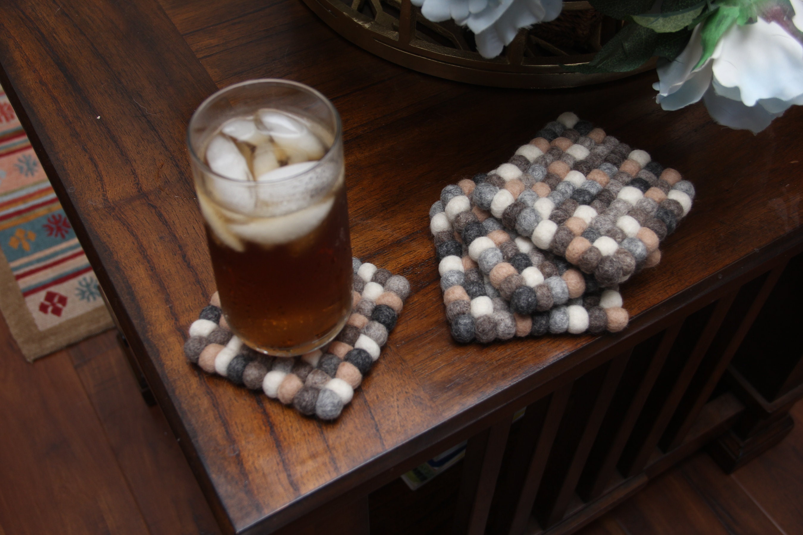 Neutral Coaster Set Felt Ball Coaster Set Pom Pom Coasters - Etsy