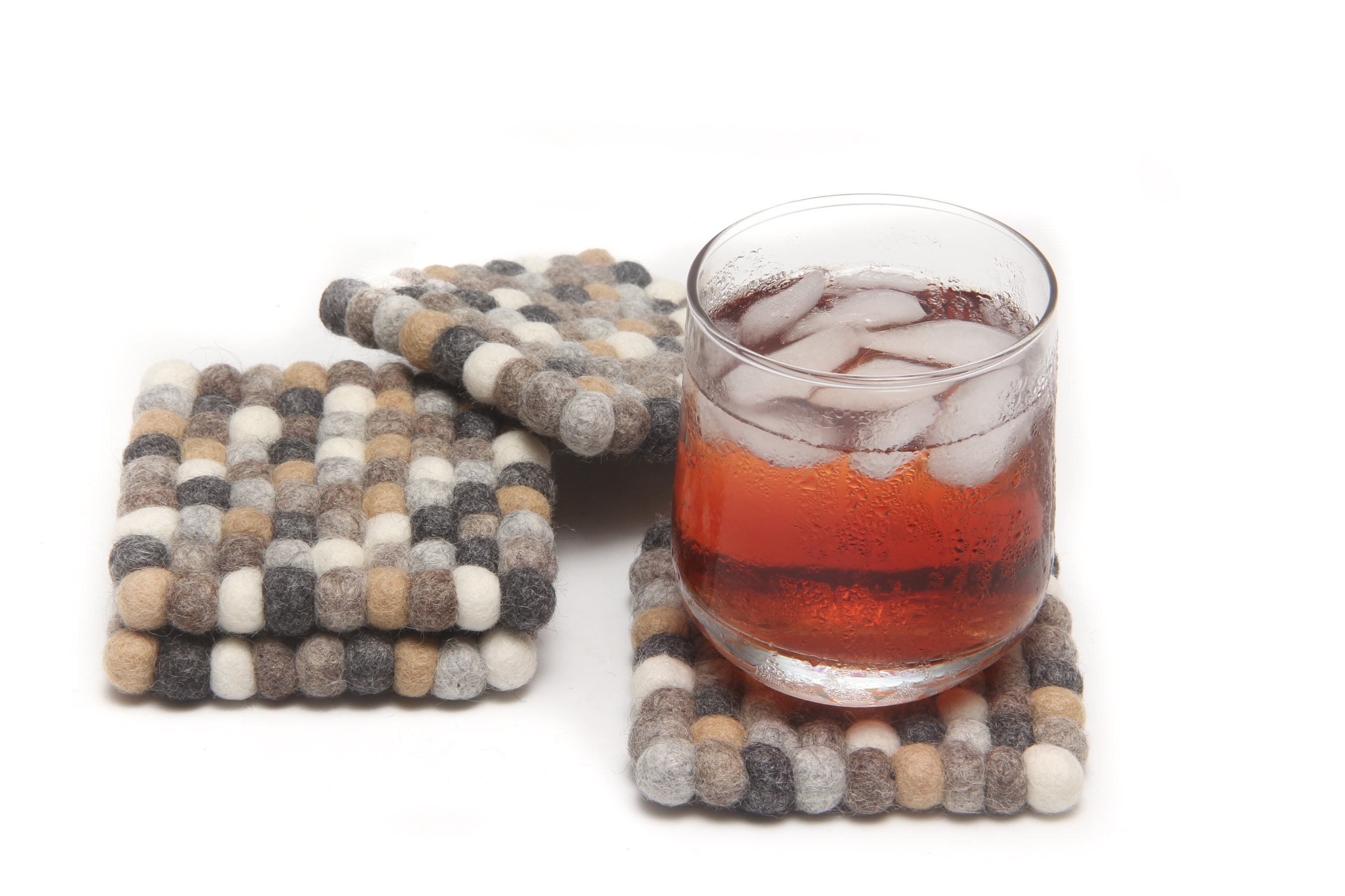 Neutral Coaster Set Felt Ball Coaster Set Pom Pom Coasters - Etsy