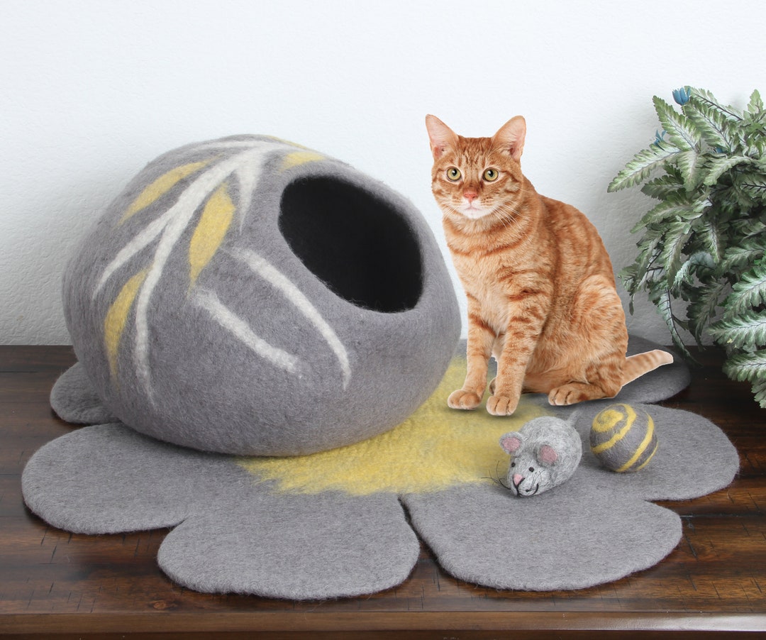 Felt Cat Cave | Natural Cat House | Grey Cat Bed | Wool Cat Cave Bed ...