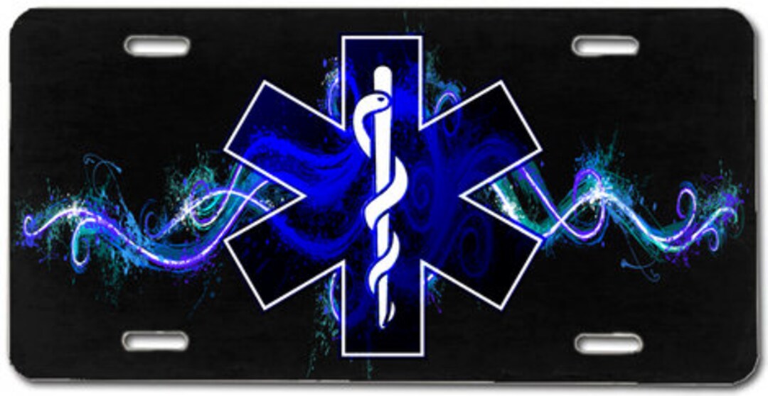 EMS Star of Life License Plate With Blue Electric Fireworks Design - Etsy