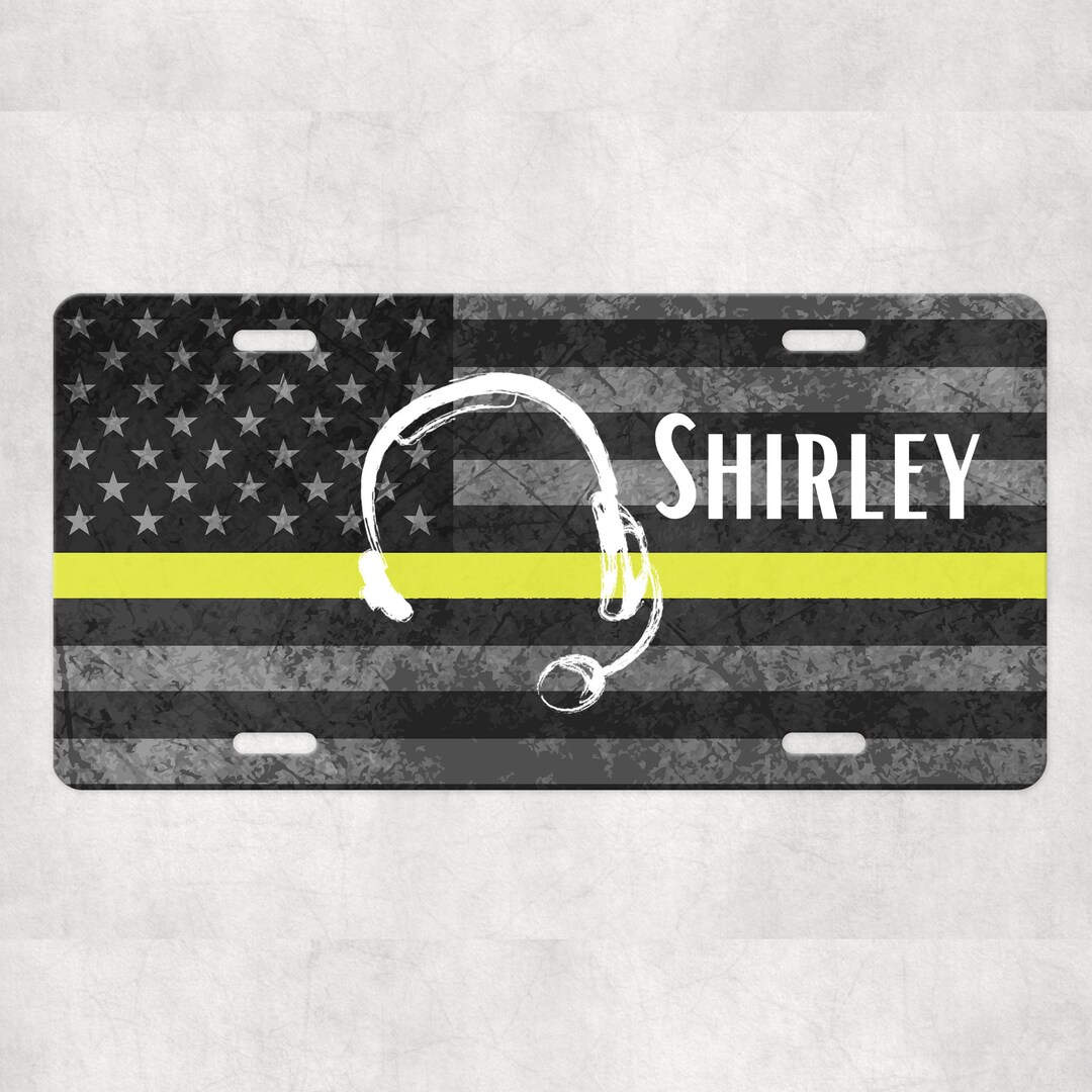 Personalized 911 Dispatcher Thin Yellow Line Flag Aluminum License ...