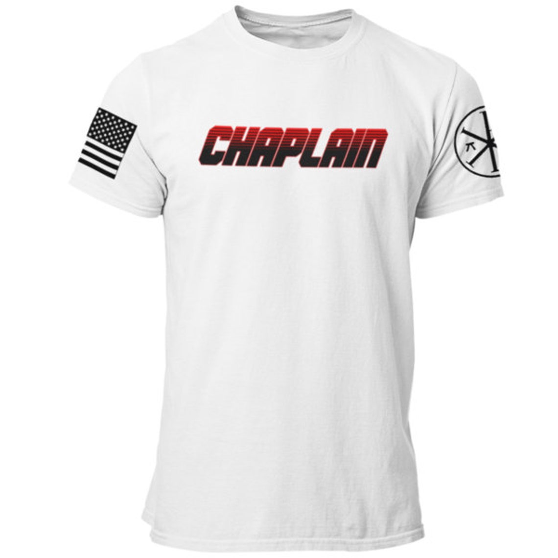 Fire Dept Chaplain T Shirt with Advancing US Flag and Chi Rho | Etsy