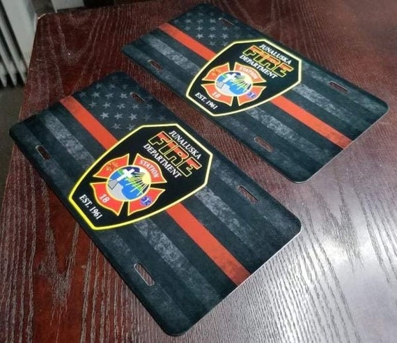 Fire Department Logo Red Line American Flag Personalized - Etsy