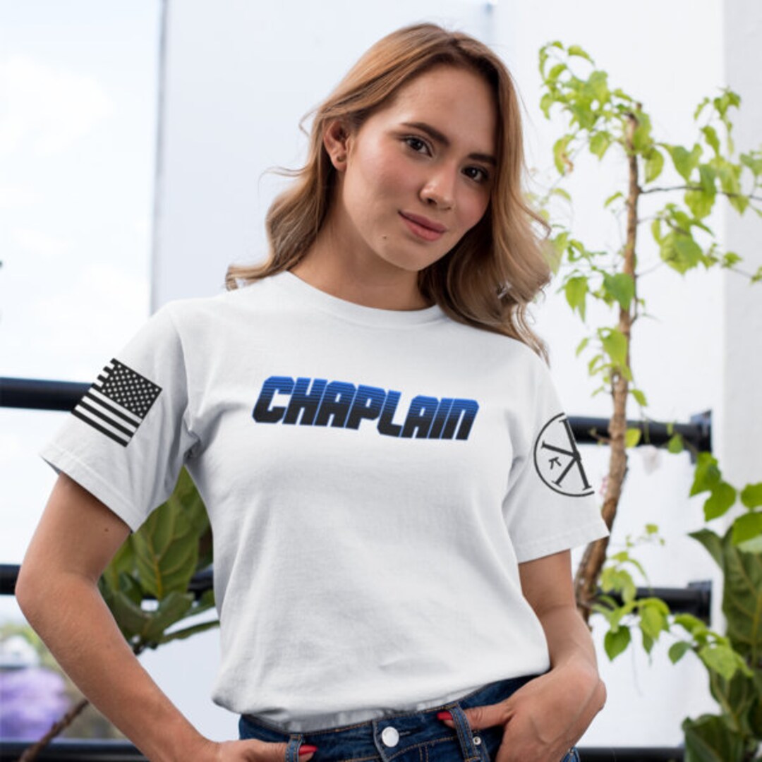 Police Chaplain T Shirt With Advancing US Flag and Chi Rho on Sleeves ...