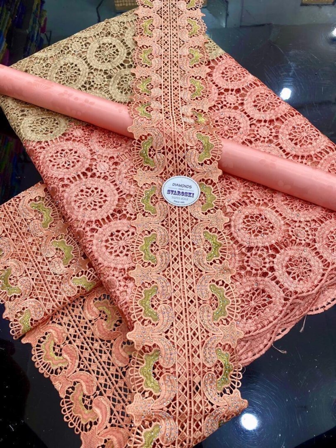 Beautiful Lace and Bazin Set: 2 Meters Guipure, 2 Meters Bazin, 2 ...