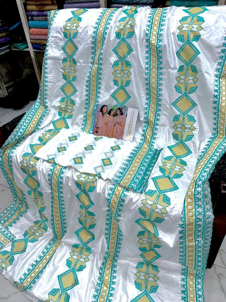 Embroidered Bazin Riche , Embroidered Senegalese Fabrics, 5 Yards 2 ...