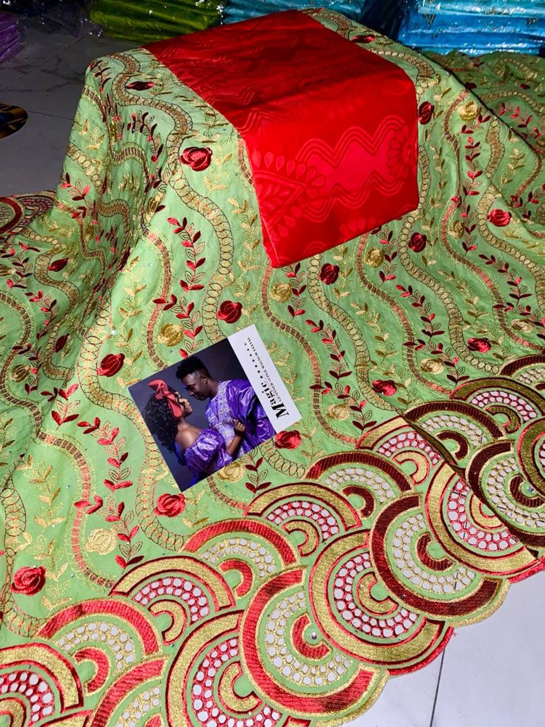 Lace and BAZIN Riche Fabrics Set, Luxury, 2.5 Meters BAZIN Riche Super ...