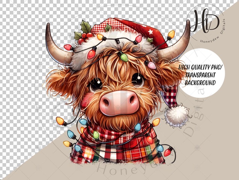 Cute Christmas Highland Cow PNG: Holiday Sublimation Design for Crafts ...