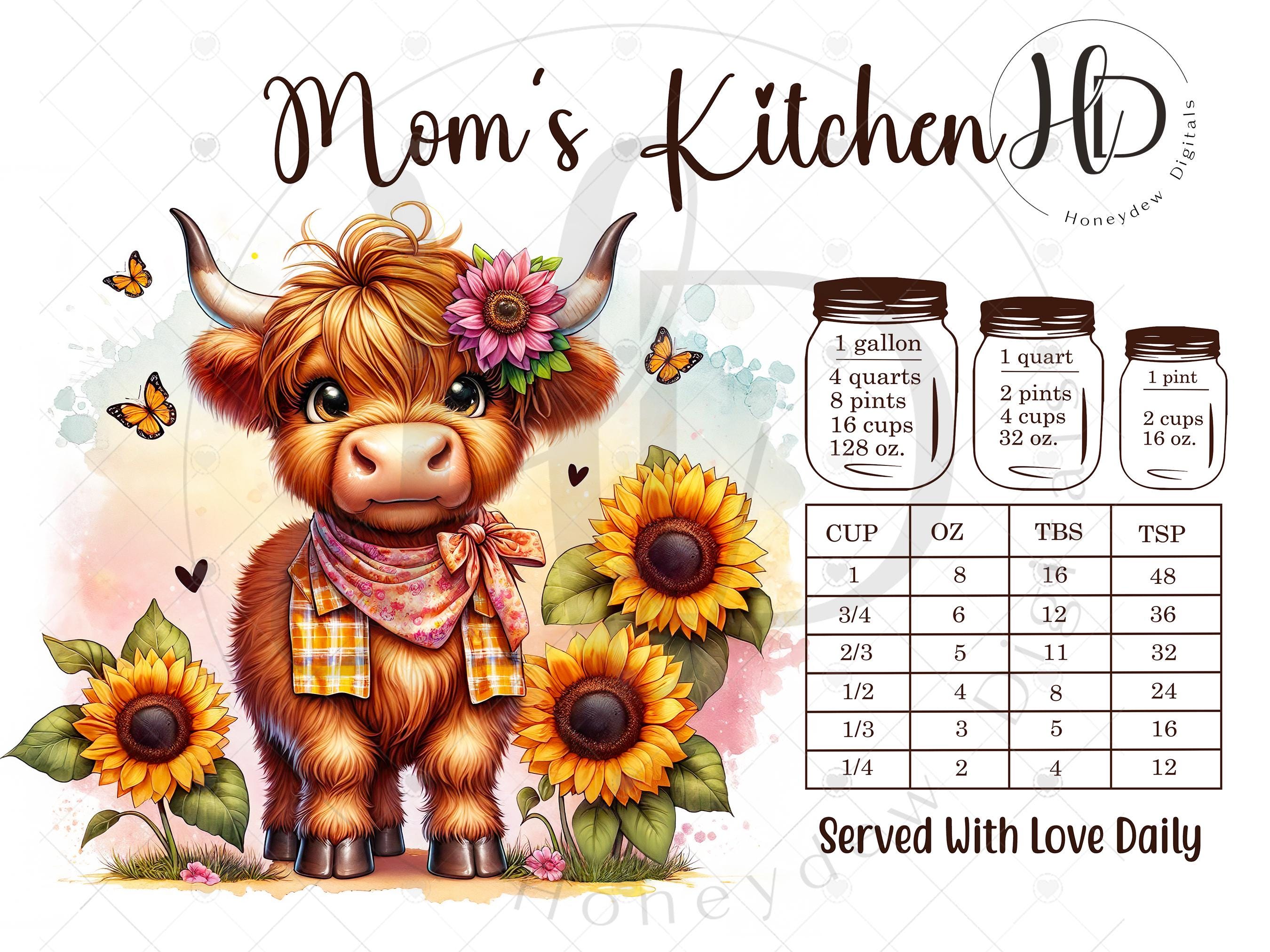 Highland Cow Kitchen Conversion Chart Cutting Board, Country Western ...