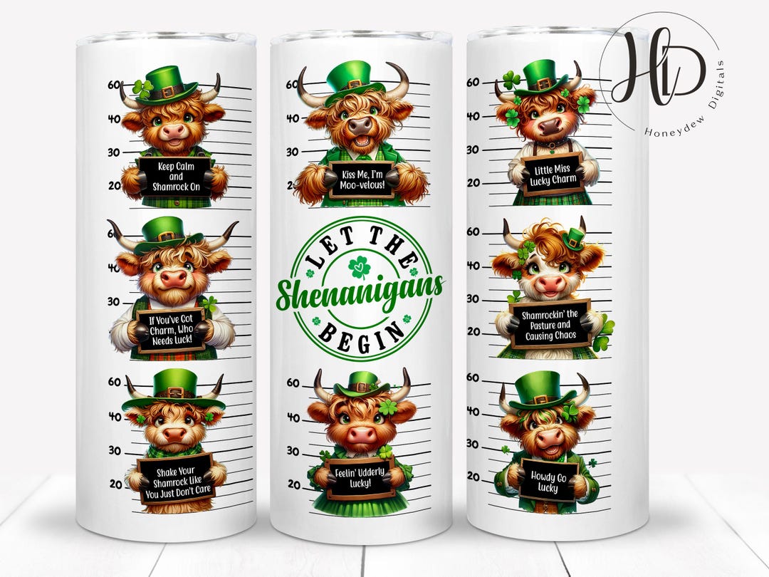 Funny Highland Cow St. Patrick's 20oz Skinny Tumbler Wrap, Sarcastic ...