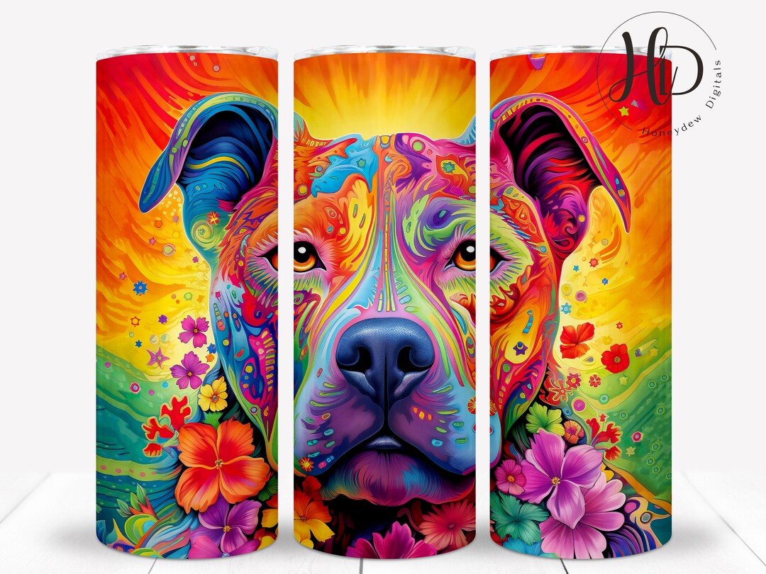 Colorful Pit Bull 20 Oz Skinny Tumbler Wrap, Dog Lover Sublimation ...