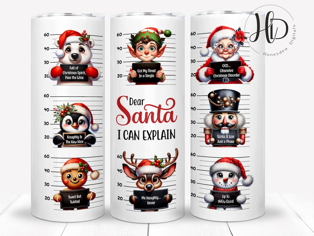 Funny Christmas Characters Tumbler Wrap, Sarcastic Mugshot Sublimation ...