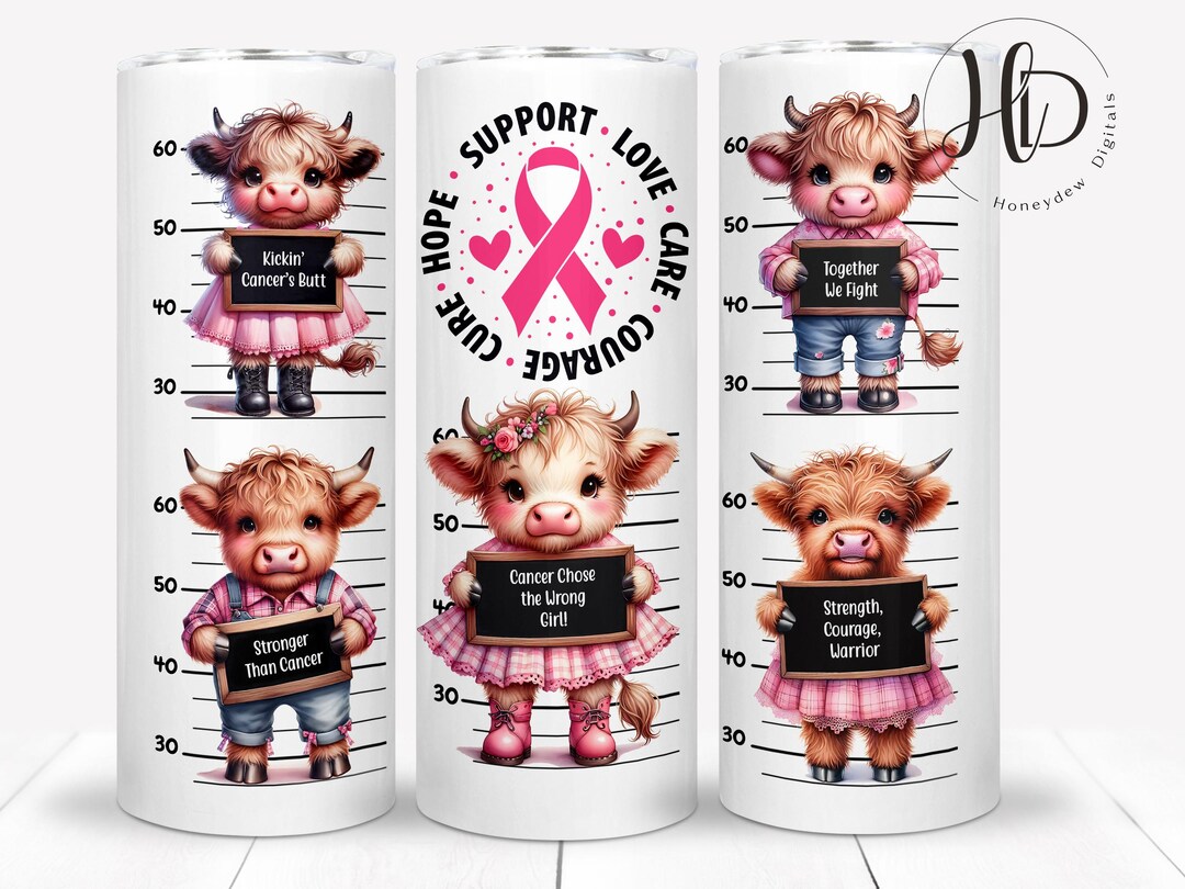 Highland Cow Breast Cancer Awareness 20oz Skinny Tumbler Wrap, Pink ...