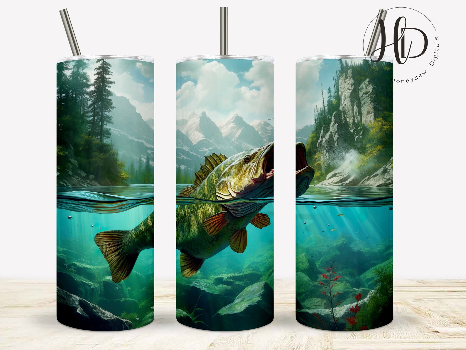 Largemouth Bass 20 Oz Skinny Tumbler, Sublimation Designs, Realistic ...