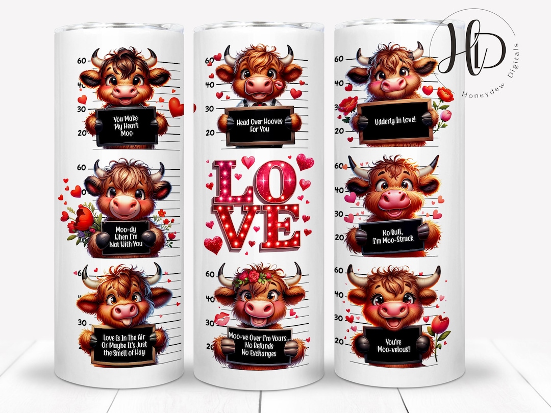 Funny Highland Cow Mugshot Tumbler Wrap, Valentine's Day Sublimation ...