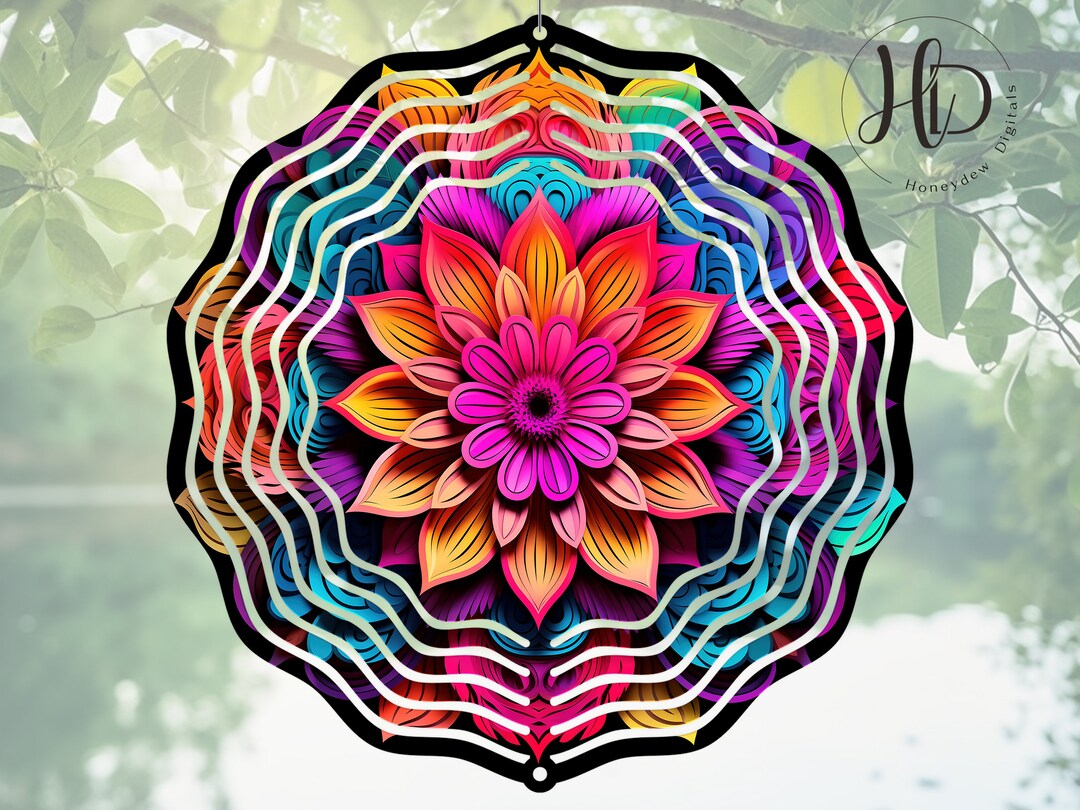 Mandala Wind Spinner Sublimation Design, Colorful Mandala Wind Spinner ...