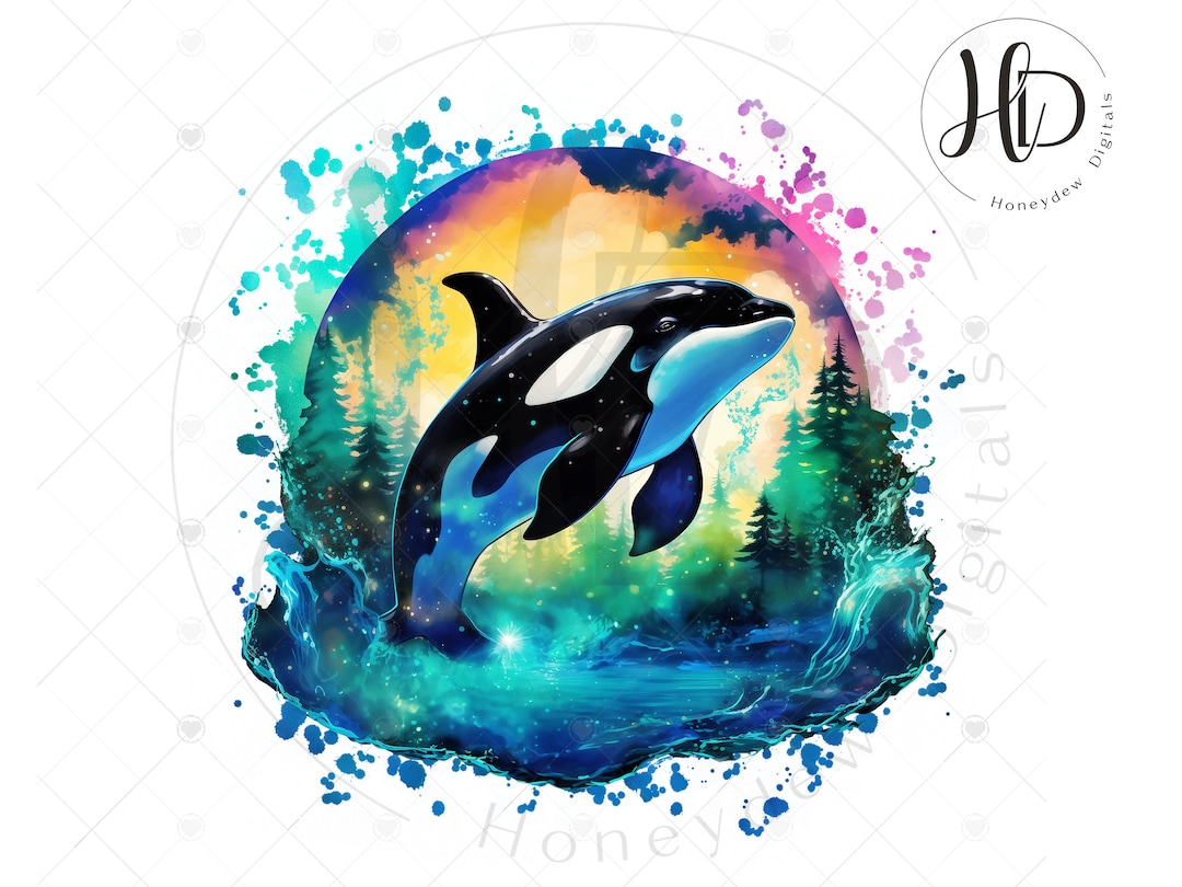 Colorful Orca PNG, Killer Whale Sublimation Design, Watercolor Clipart ...