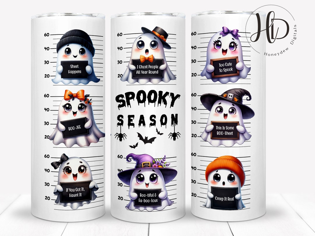 Funny Ghost 20oz Skinny Tumbler Wrap, Spooky Season Halloween Mugshot ...