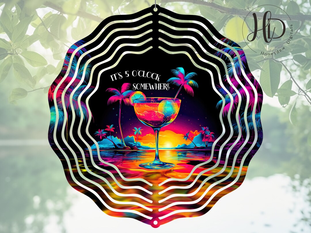 Tropical Beach Wind Spinner Sublimation Design, 5 O'clock Somewhere ...