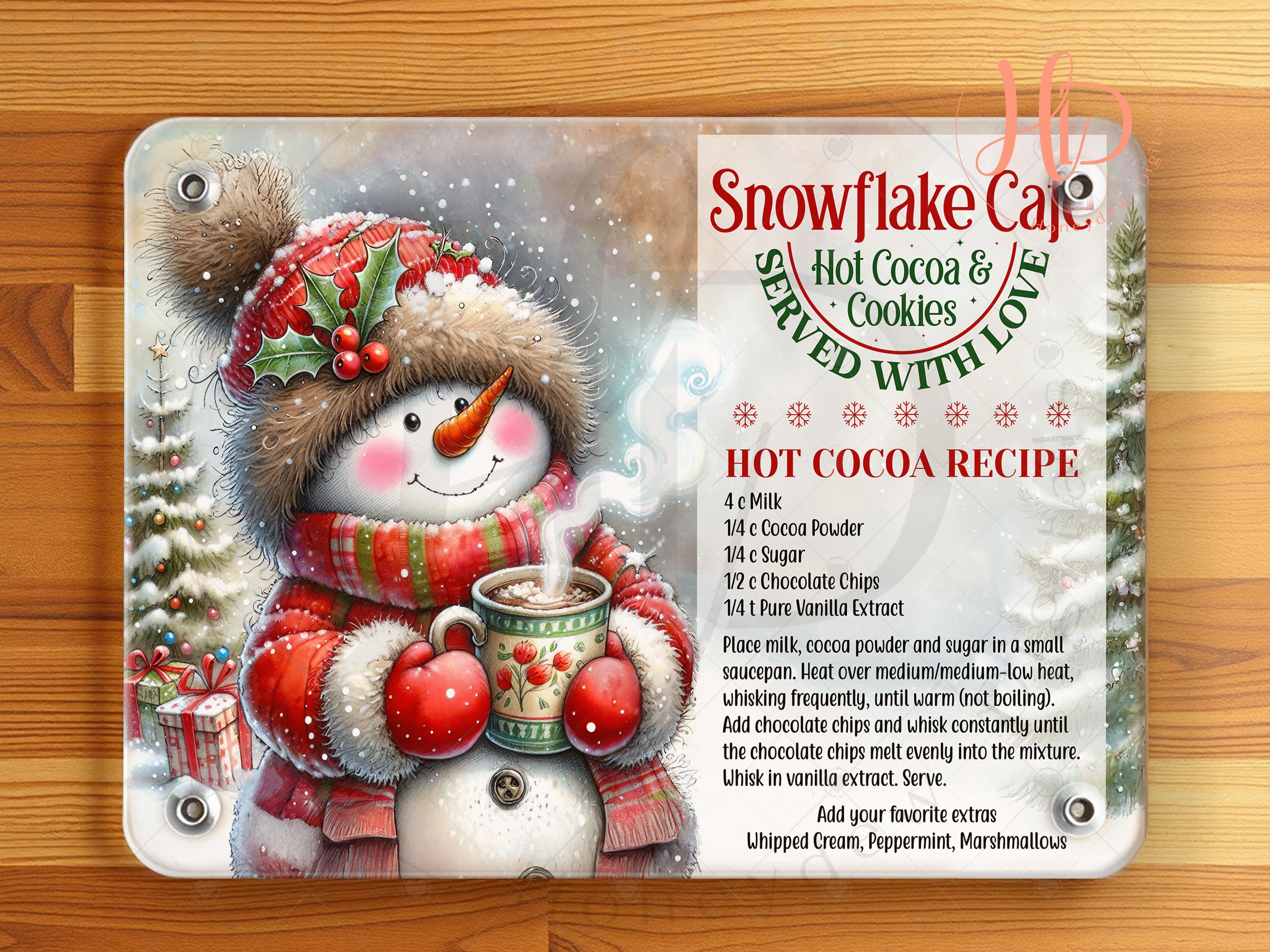 Festive Snowman Cutting Board Sublimation Design, Hot Cocoa Recipe for ...