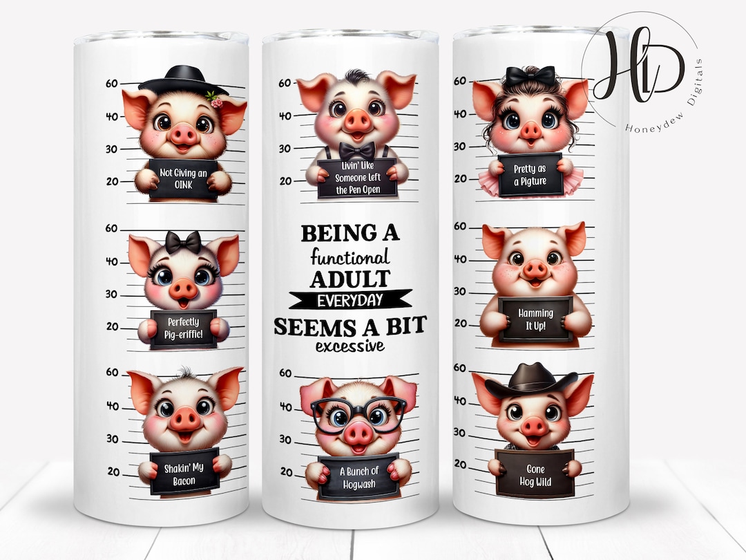 Sarcastic Pig Mugshot 20oz Skinny Tumbler Wrap, Funny Sublimation ...