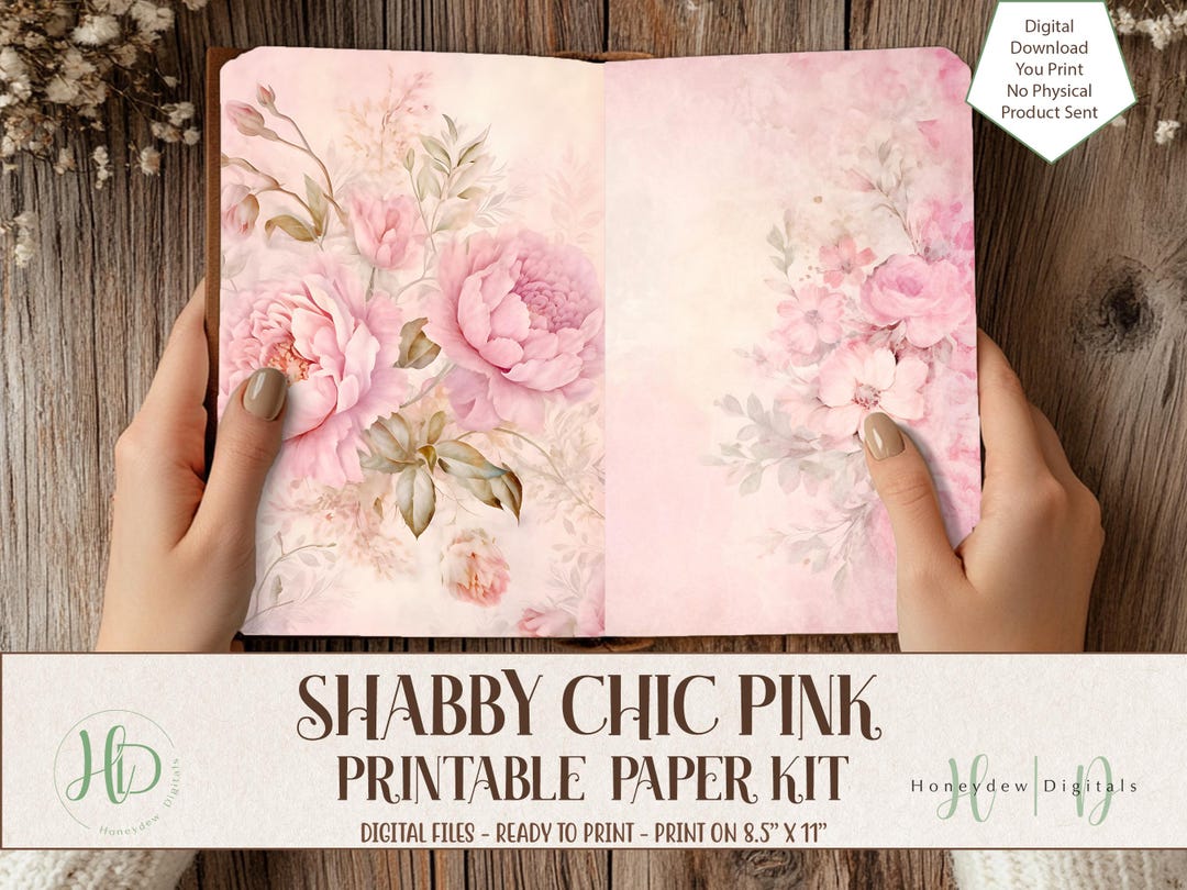 Beautiful Shabby Chic Junk Journal Kit, Vintage Pink Watercolor Floral ...